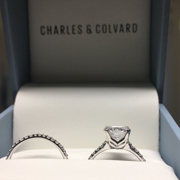 Charles & Colvard | Jewelry | 4k White Gold Bridal Set W Side Stones ...